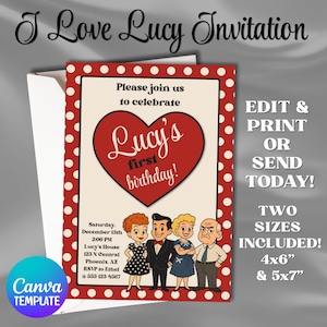 I Love Lucy Inspired Invitation. Custom Lucy Birthday Invitation. I ...
