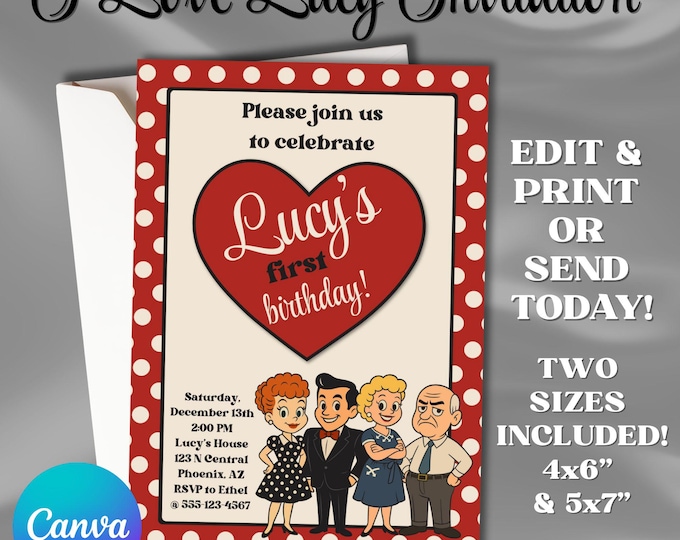 I Love Lucy Inspired Invitation. Custom Lucy Birthday Invitation. I ...