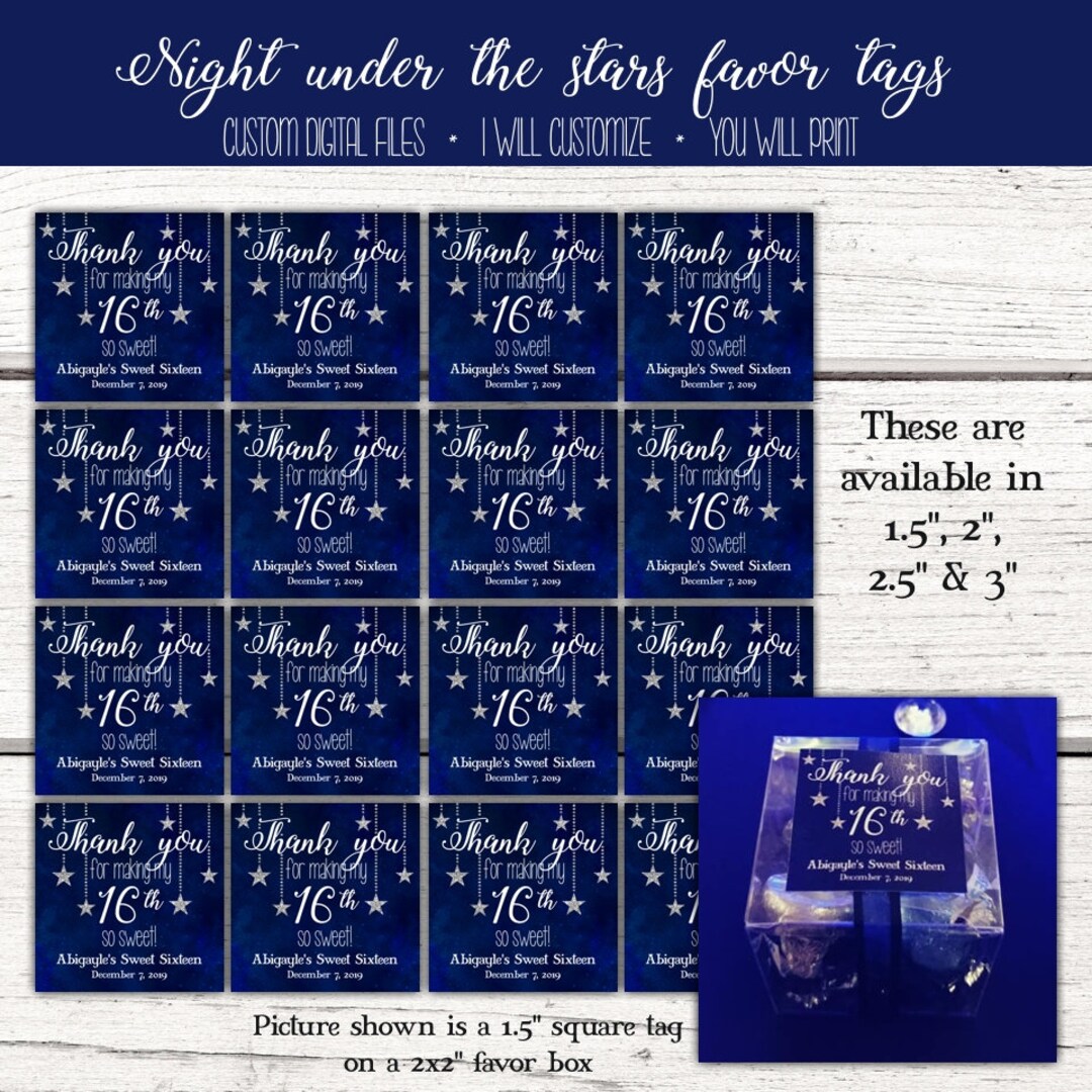 A Night Under the Stars Thank You Tags. Starry Night Favor Tags ...