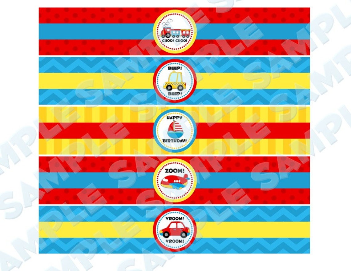 Transportation Party Water Bottle Labels Transportation | Etsy