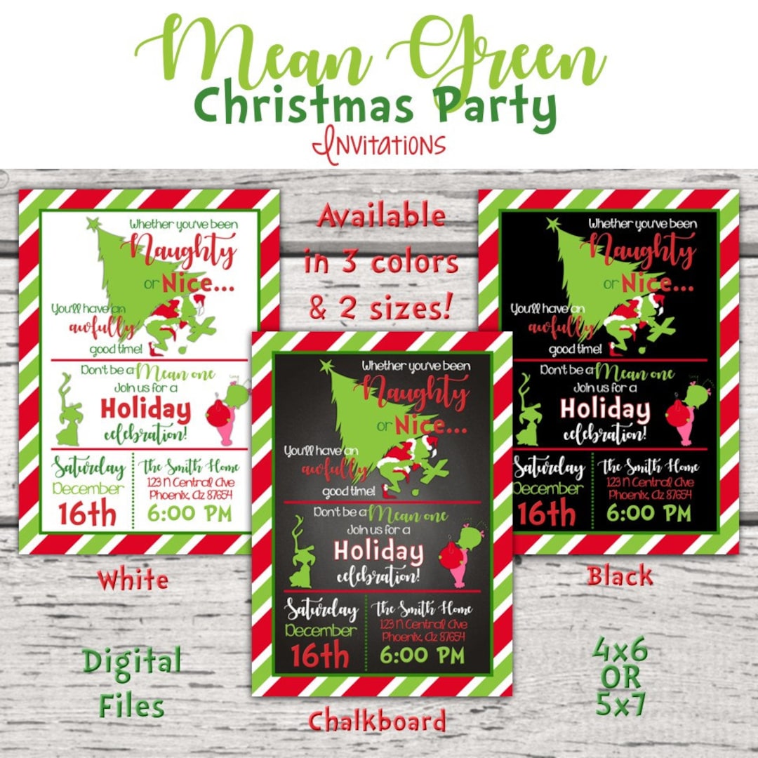 Mean Green Christmas Monster Invitation. Christmas Party - Etsy