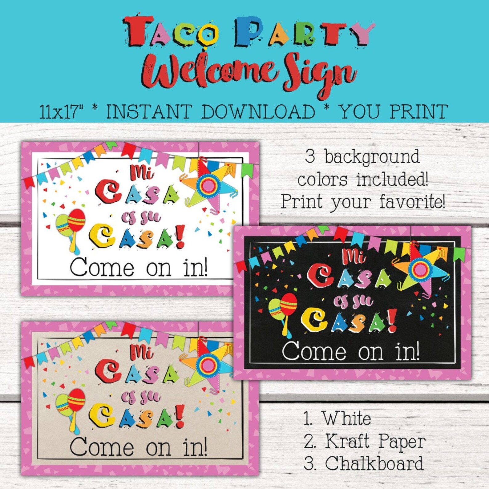 Taco Party Birthday Welcome Sign Fiesta Party Welcome Sign | Etsy