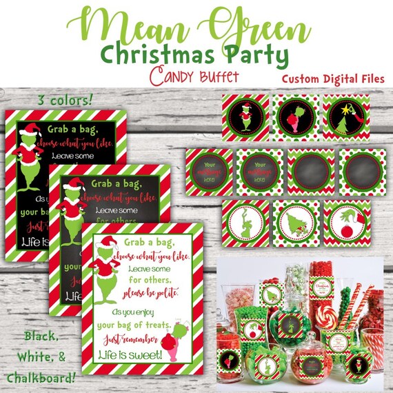 Custom Mean Green Christmas Monster Candy Buffet. Holiday Party ...