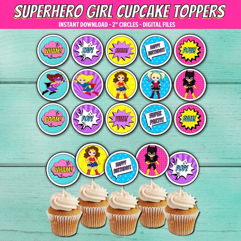 Superhero Girl Cupcake Toppers Superhero Party Decorations - Etsy