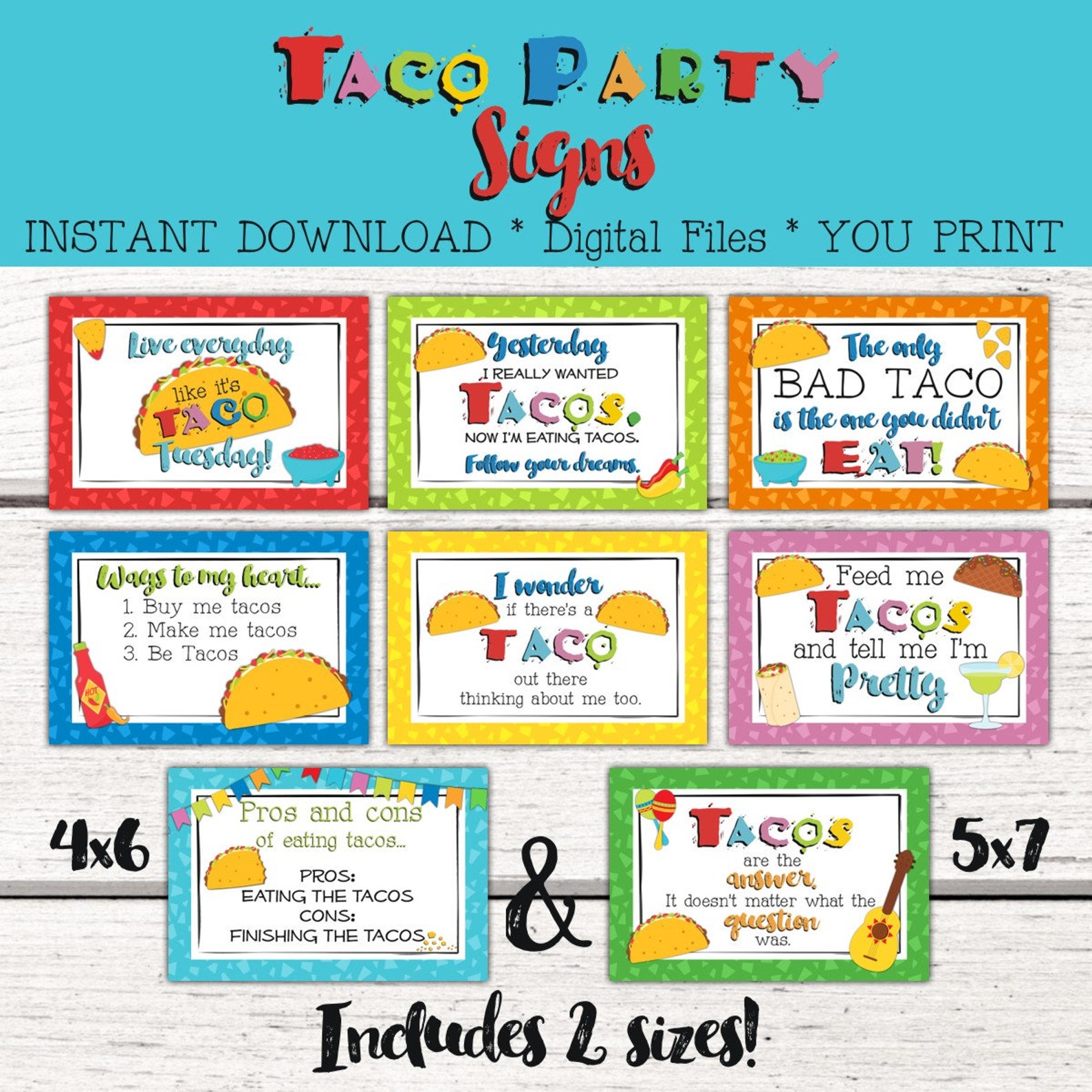 Taco Party table Signs Fiesta Party Decorations Cinco De | Etsy