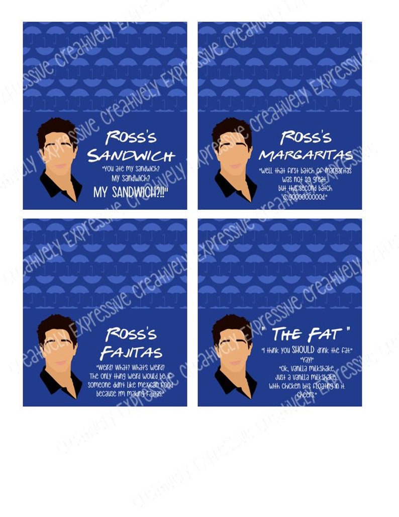 Friends Inspired Party Food Cards. Friends Birthday Tent Cards. Friends ...