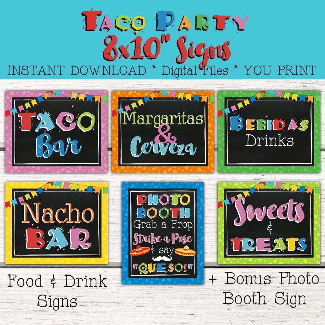 Taco Party Table Signs, Fiesta Party Decorations, Cinco De Mayo, Taco ...