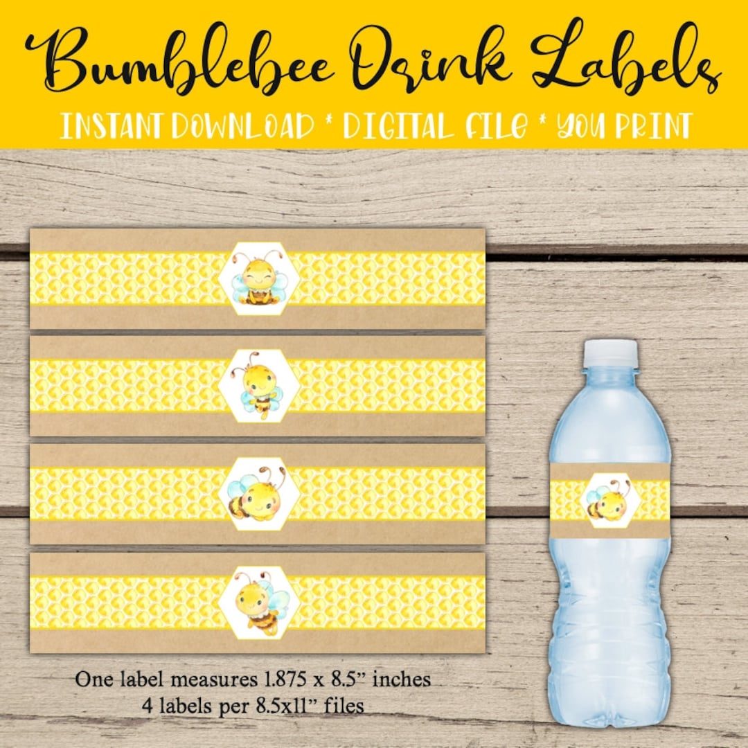 Bumblebee Party Water Bottle Labels. Bee Party Drink Labels. Bumblebee ...