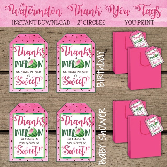 Watermelon Thank you tags, One in a Melon, Watermelon Birthday Party ...