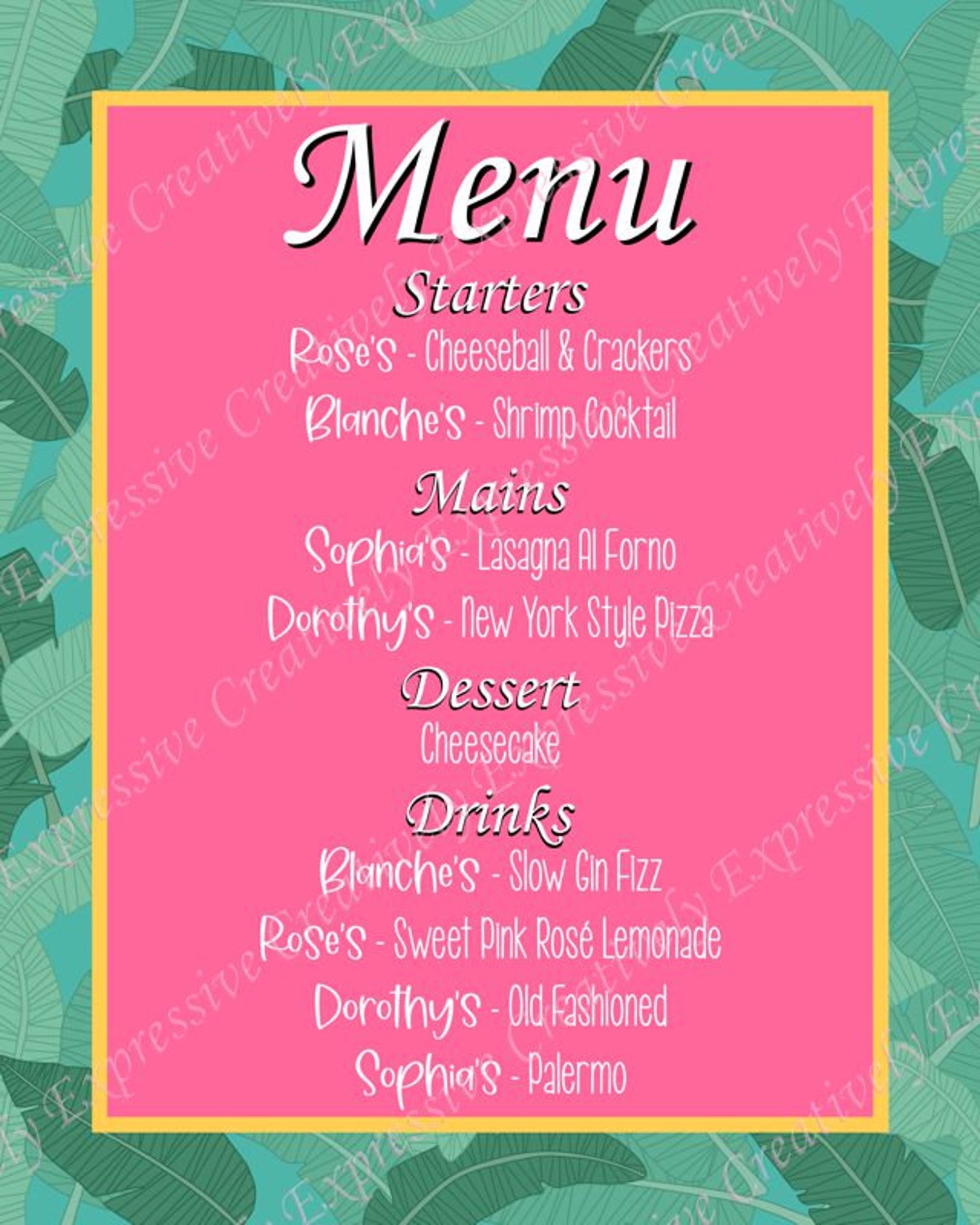 Golden Girls Party. Golden Girls Party Menu. Golden Girls Inspired ...