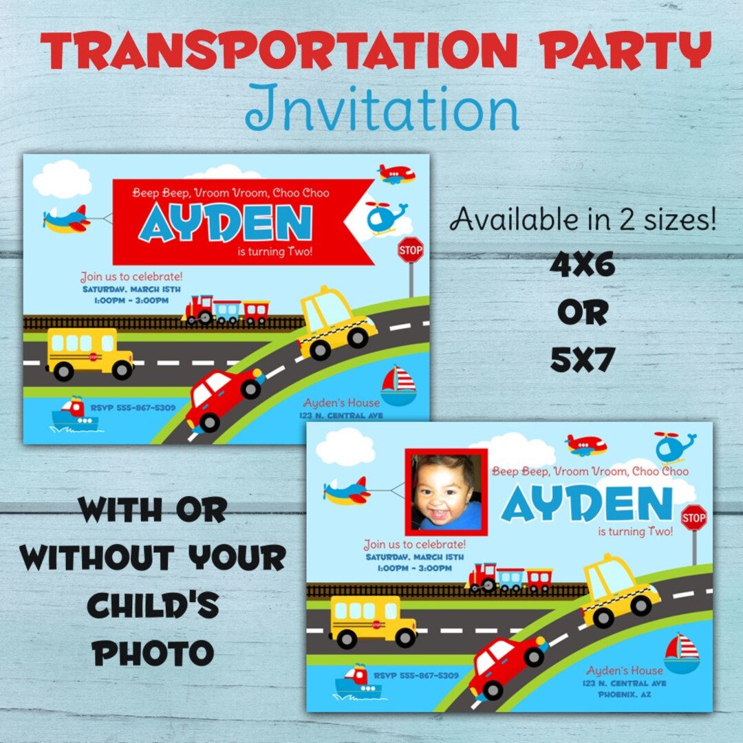Custom Transportation Birthday Party Invitation. Birthday Party Invite ...