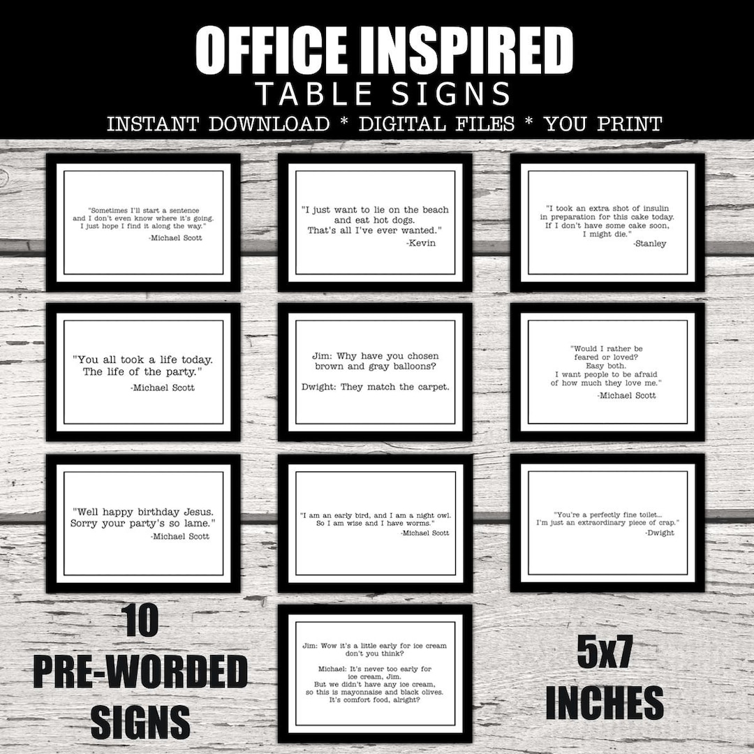 The Office Inspired Party Signs, Office Table Signs, Office Quotes Wall ...