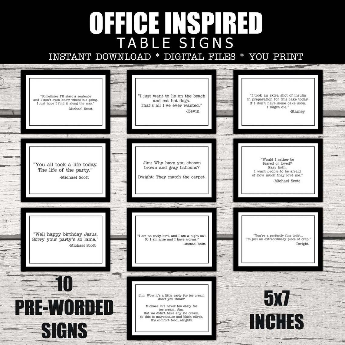 The Office Inspired Party Signs, Office Table Signs, Office Quotes Wall ...