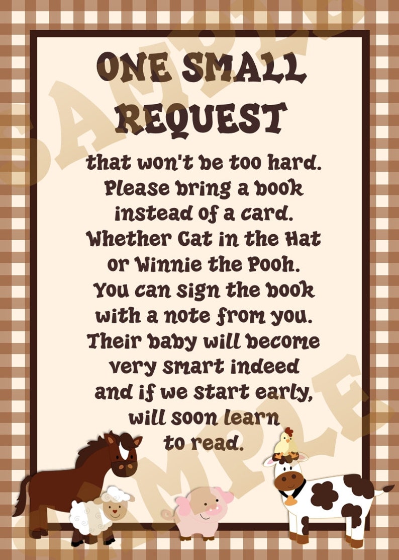 Farm Animals Book Request Cards Farm Animals Baby Shower - Etsy