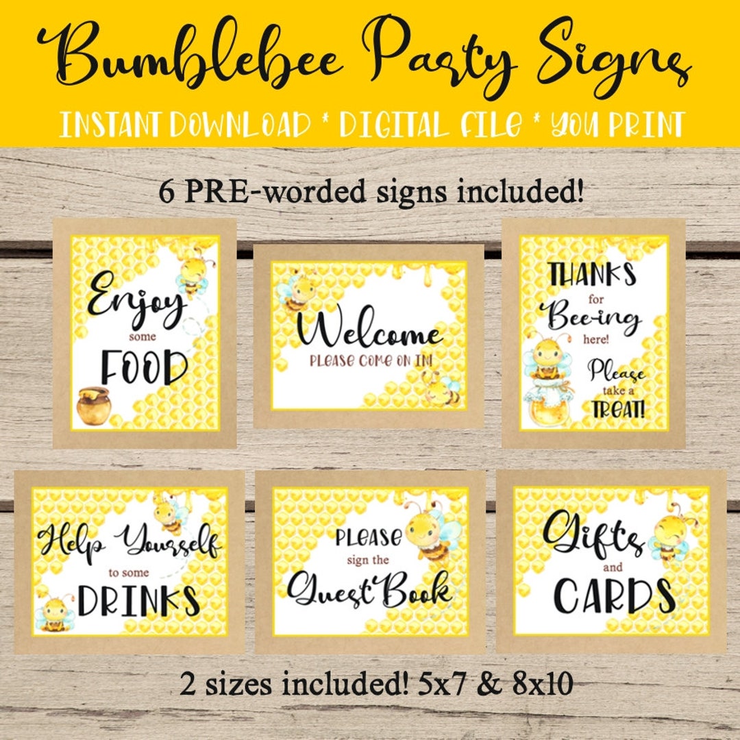 Bumblebee Party Signs. Bee Party Signs. Bee Table Signs. Bumblebee Baby ...
