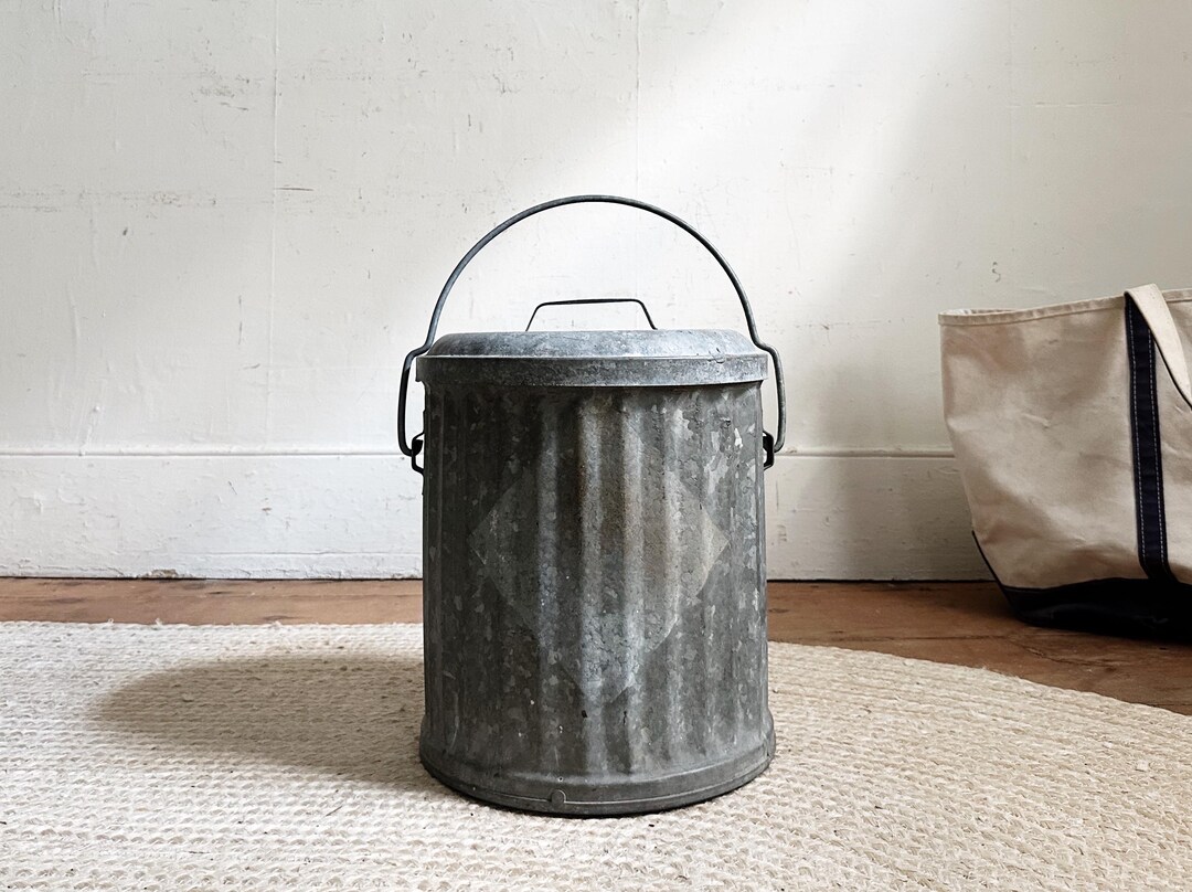 Vintage Garbage Can Galvanized Industrial Metal Bucket Trash Recycle ...