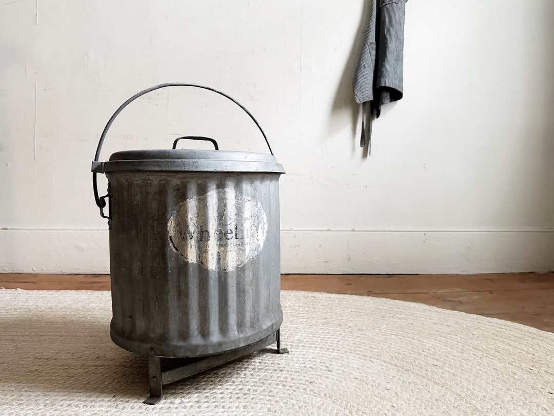 Vintage Industrial Waste Bin Garbage Can Galvanized Metal Bucket ...