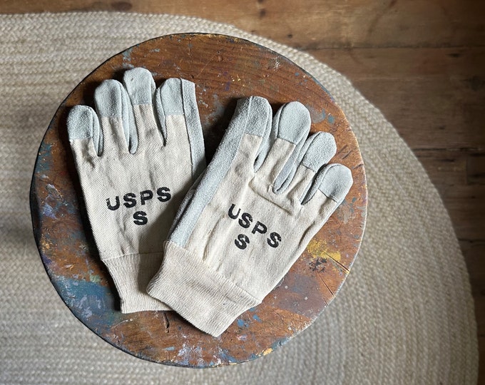 Vintage USPS Work Gloves Canvas and Leather Gloves American Work Wear ...