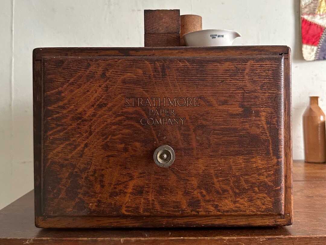 Vintage Card File Card Catalog Wood Storage Box Art Supply Craft Desk ...