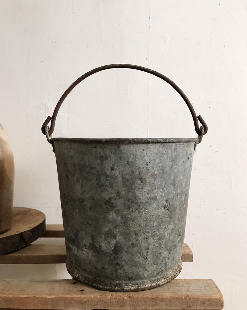 Galvanized Metal Bucketindustrial Waste Baskettrash - Etsy