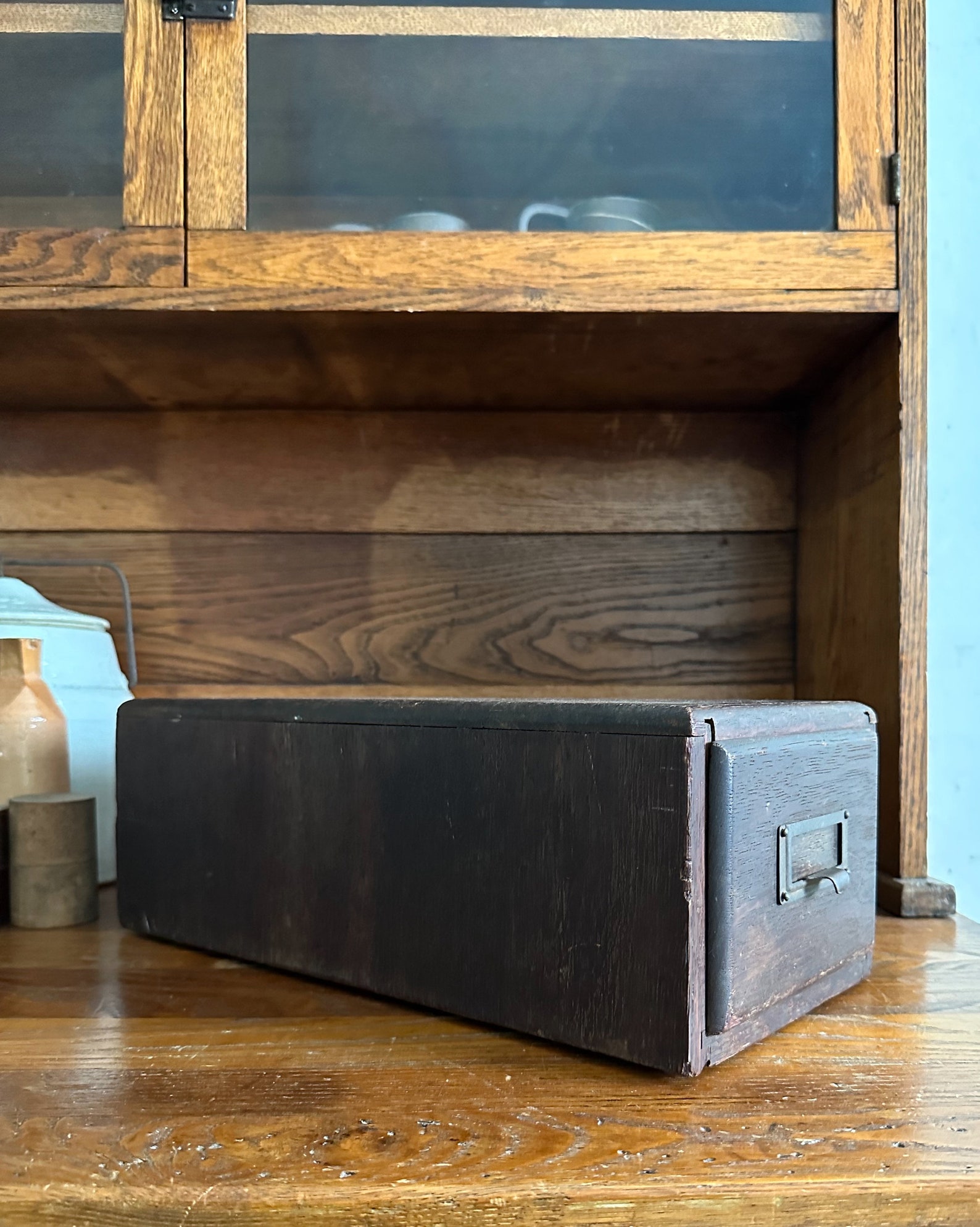 Vintage Card File Card Catalog Cabinet Wood Box Storage Box Office ...