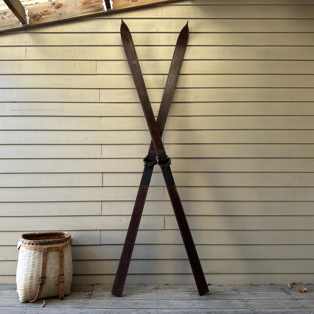 Vintage Wood Skis Large Antique Wooden Skis Wood Skis Farmhouse ...