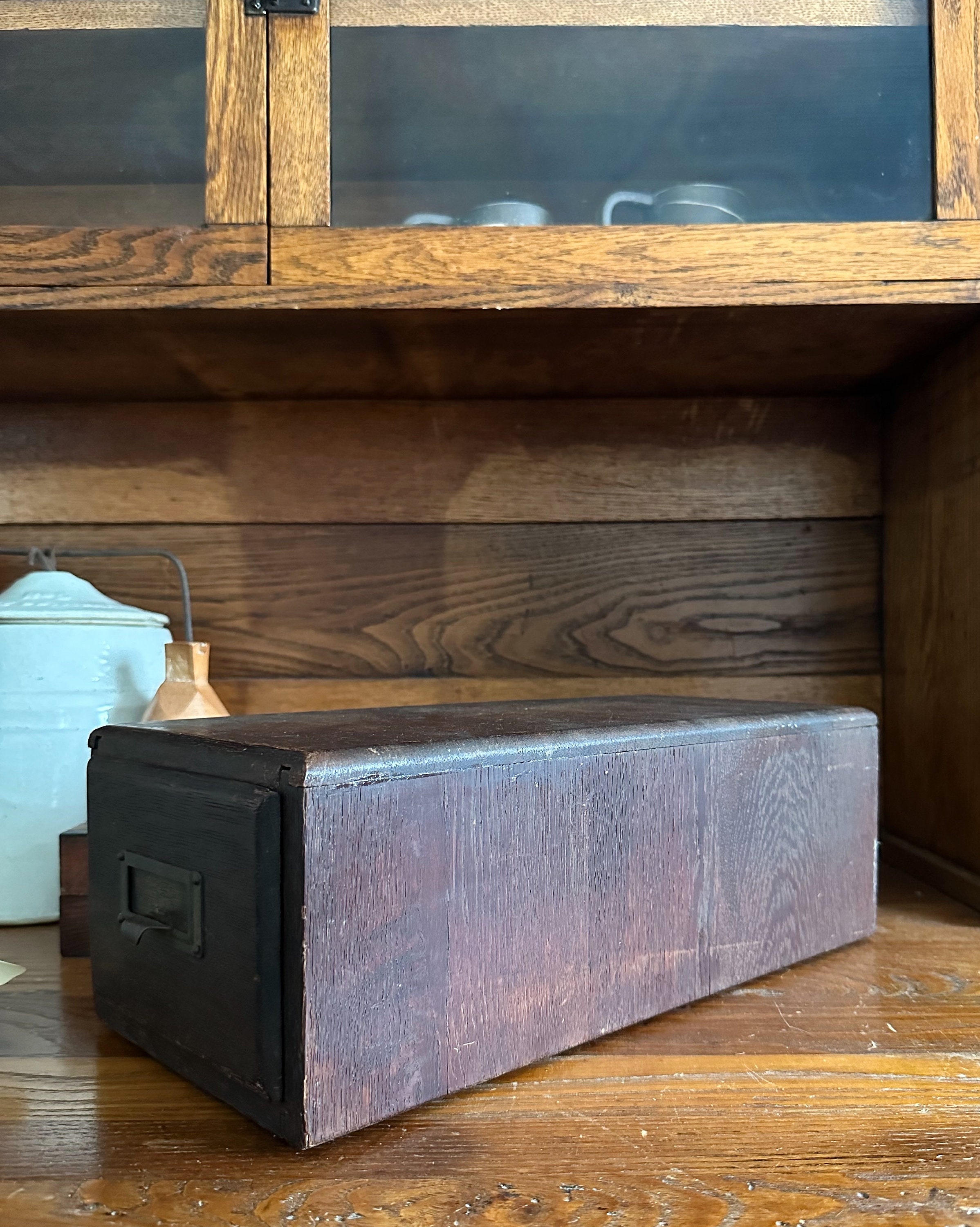 Vintage Card File Card Catalog Cabinet Wood Box Storage Box Office ...