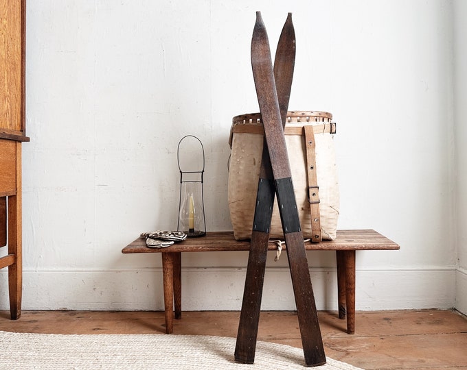 Antique Wood Skis Primitive Wooden Skis Vintage Christmas Decor ...