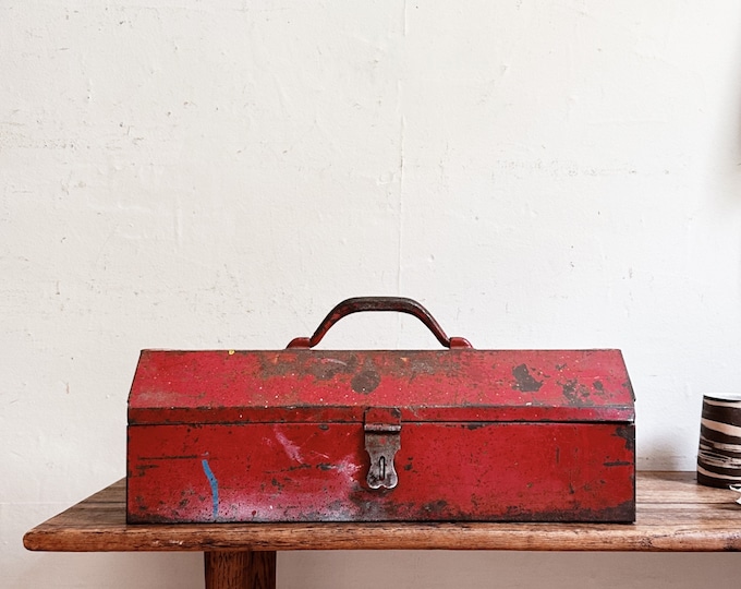 Vintage Metal Tool Box Steel Utility Box Craft Organizer Storage Box ...