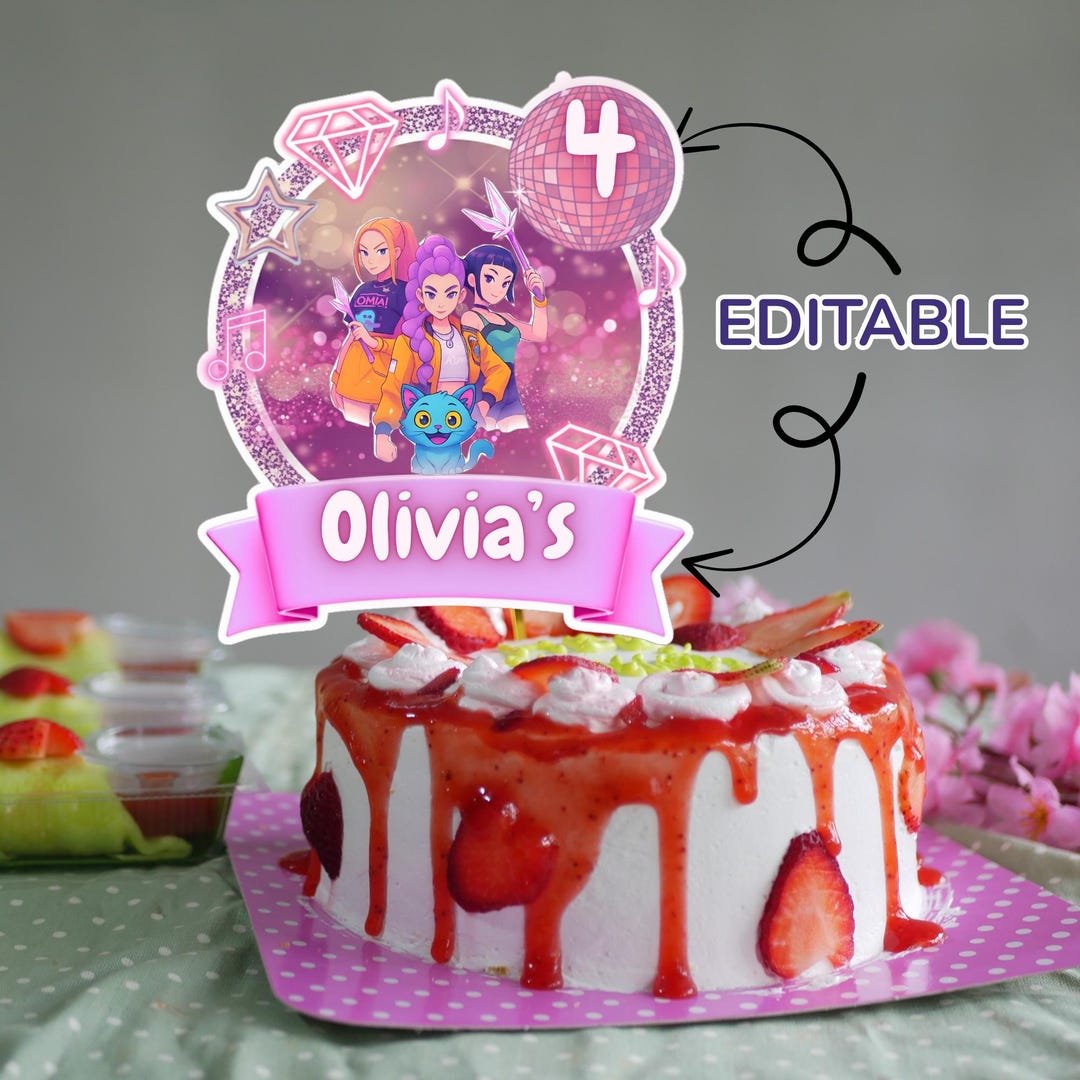 Editable Kpop Demon Hunters Cake Topper, Huntrix Kpop Birthday Toppers ...