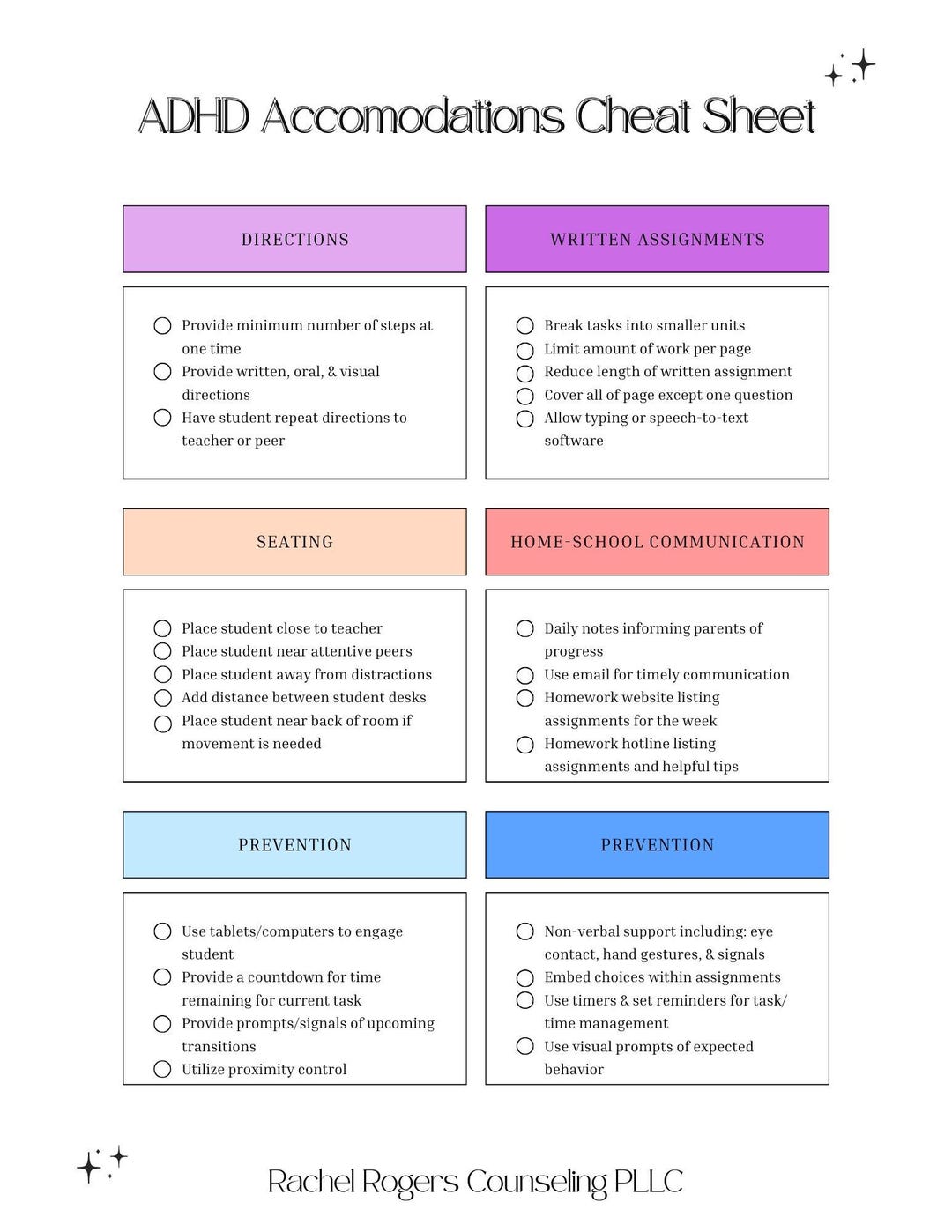 ADHD Accommodations Cheat Sheet - Etsy Canada