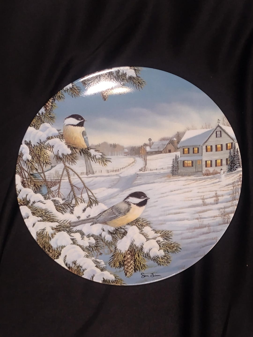Black Capped Chickadees in Winter- Limited Edition Plate by Sam Timm - Etsy