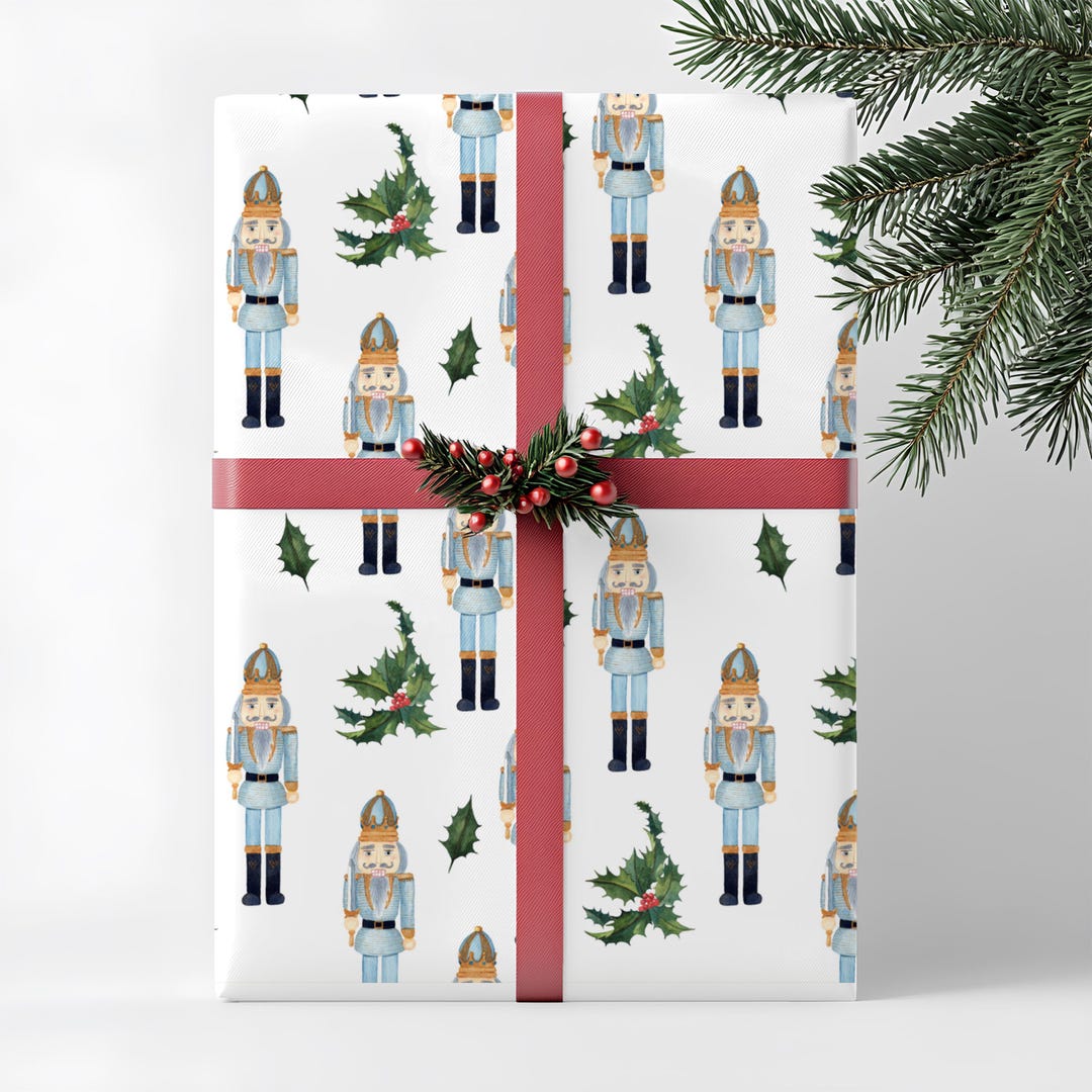 Blue Nutcracker Christmas Gift Wrap | Elegant Holiday Wrapping Paper - Etsy