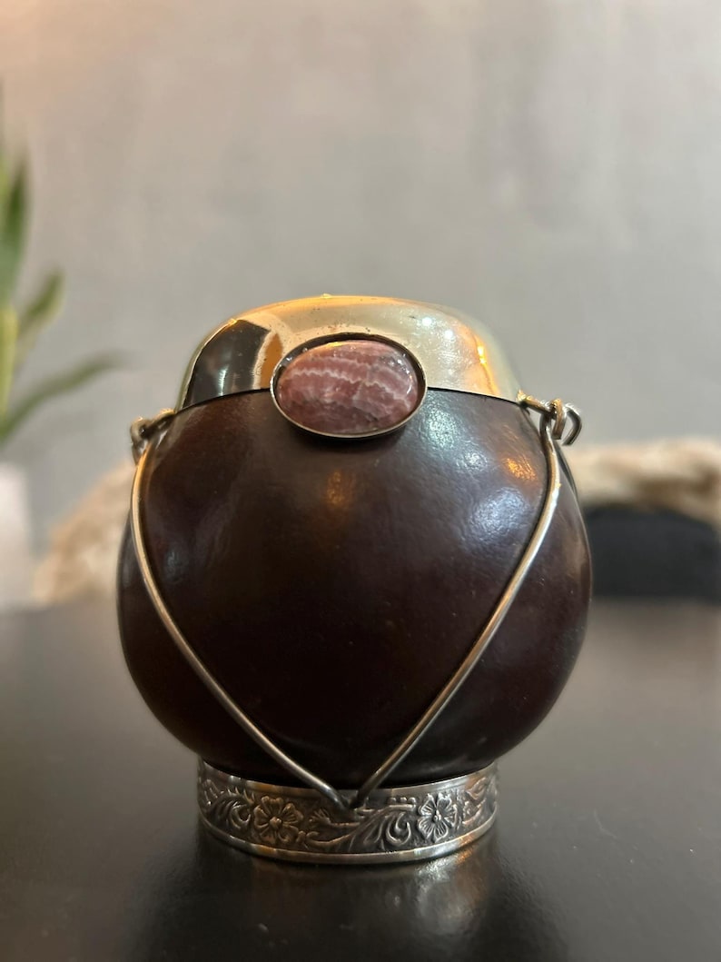 Premium Imperial Gourd Mate With Alpaca and Rhodochrosite + Handmade ...