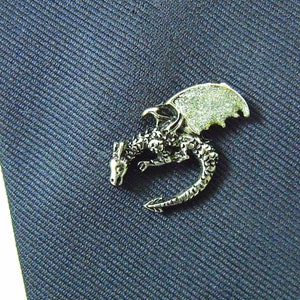 Dragon Tie Tack or Lapel Pin White/ Clear Rhinestones Facing - Etsy