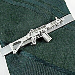Tie Bar Tie Clip, Silver Machine Gun Assault Rifle Mens Accessories ...