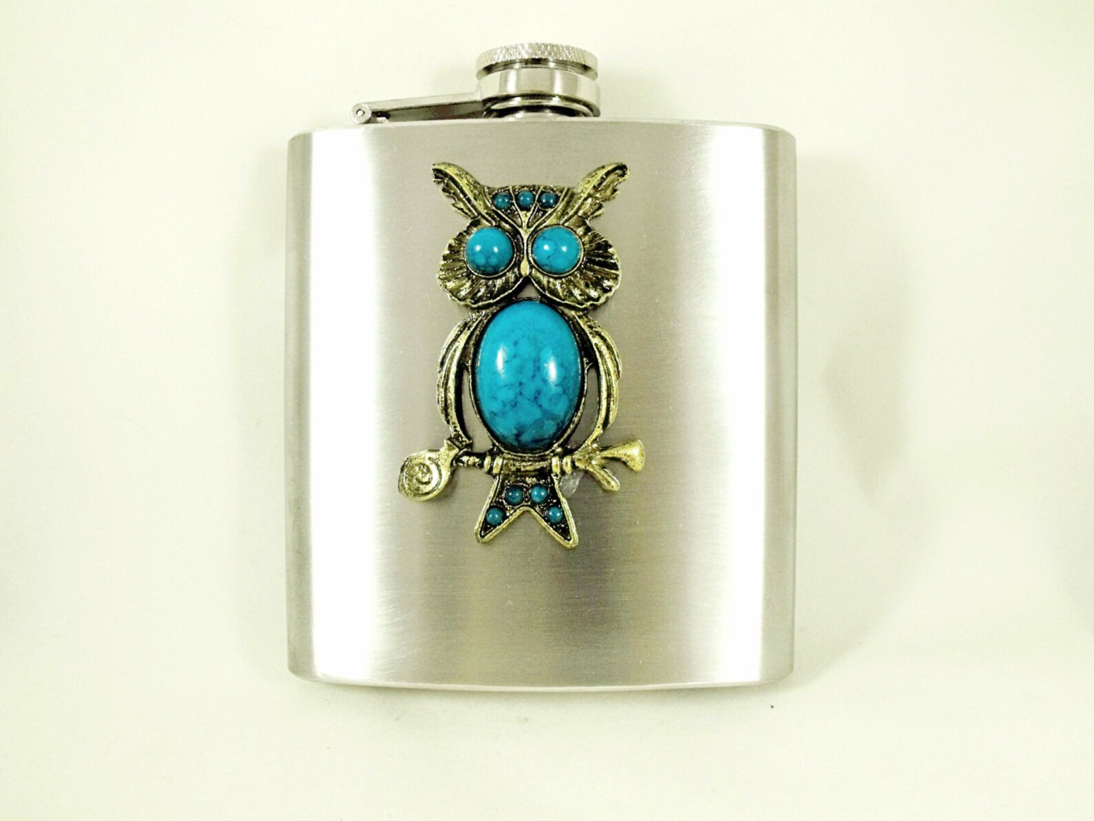 Flask Steampunk Owl Bronze and Turquoise Mens Womens Gift - Etsy