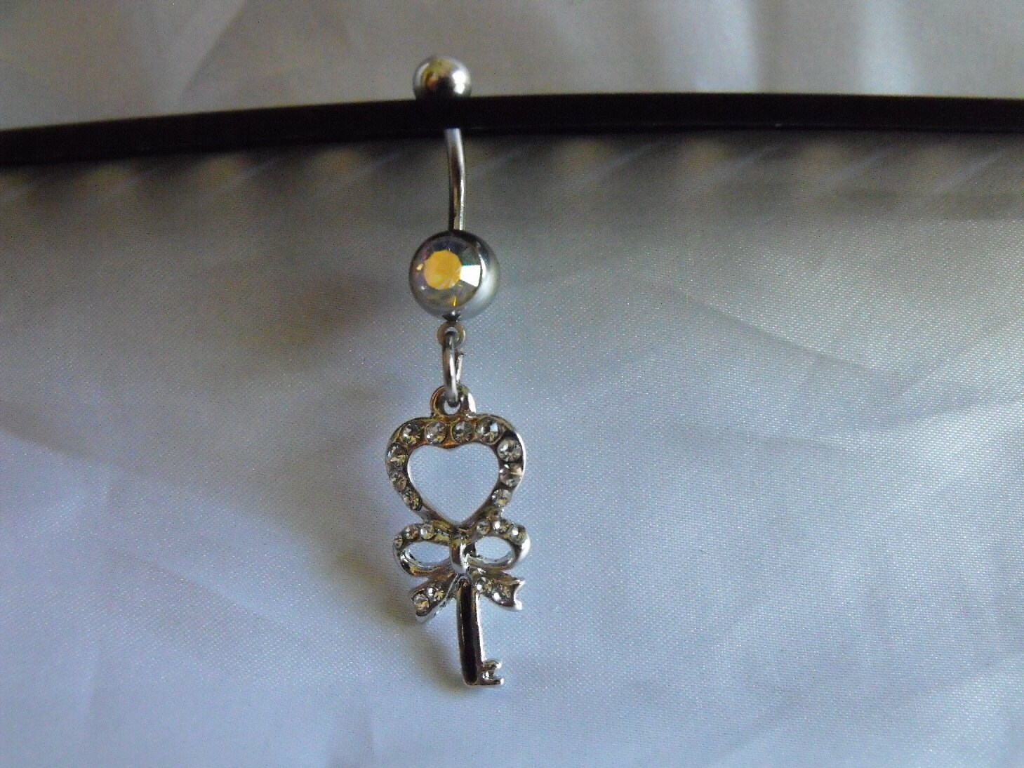 Belly Ring Heart Shaped Key With Rhinestones Womens Gift | Etsy