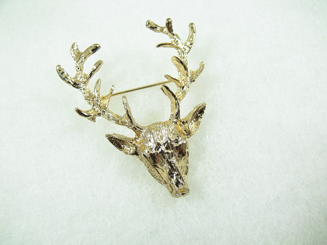 Gold Brooch Pin Stag or Deer Head Men's Women's Gift - Etsy