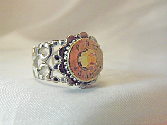 Bullet Ring 45 Caliber With Swarovski Carmel Colored Crystal - Etsy