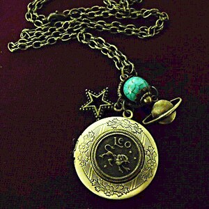 Bronze Locket Necklace Zodiac Symbol Leo With Turquoise Beads - Etsy