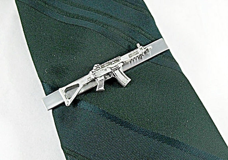 Tie Bar Tie Clip Silver Machine Gun Assault Rifle Mens | Etsy