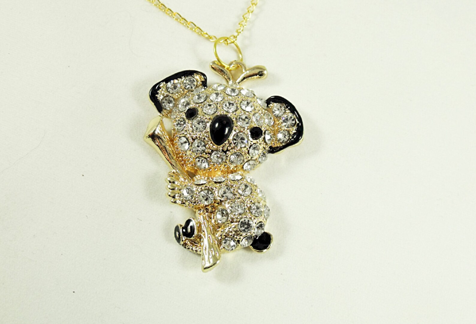 Gold Tone Pendant Necklace Large Koala Bear With Rhinestones - Etsy