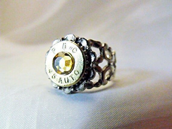 Bullet Ring 45 Caliber With Swarovski Carmel Colored Crystal - Etsy