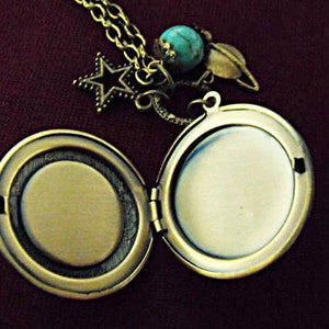 Bronze Locket Necklace Zodiac Symbol Leo With Turquoise Beads - Etsy