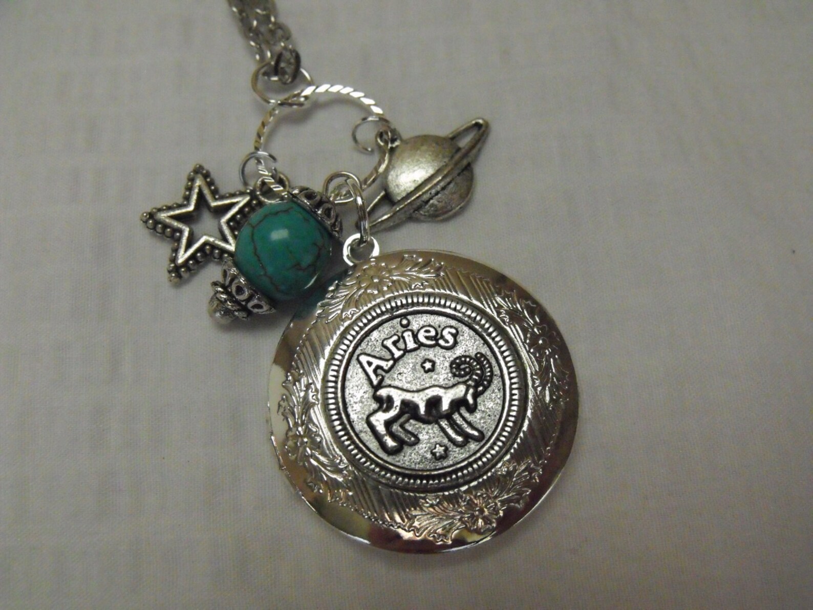 Silver Locket Necklace Zodiac Symbol Aries With Turquoise - Etsy