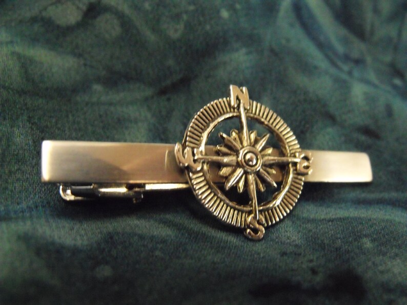 Tie Bar Tie Clip Mens Silver Nautical Compass Mens | Etsy