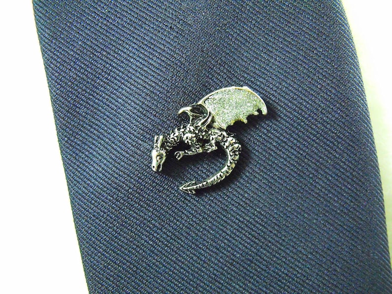 Dragon Tie Tack or Lapel Pin White/ Clear Rhinestones Facing - Etsy