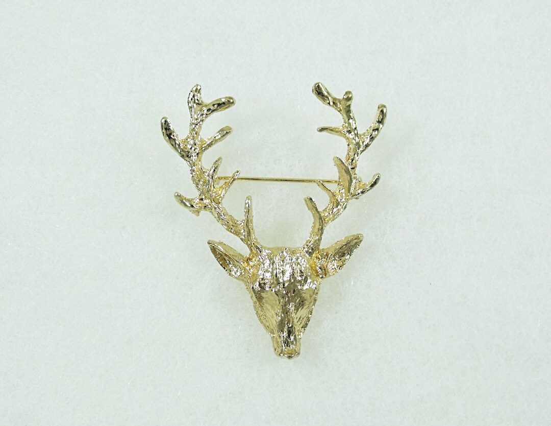 Gold Brooch Pin Stag or Deer Head Men's Women's Gift - Etsy