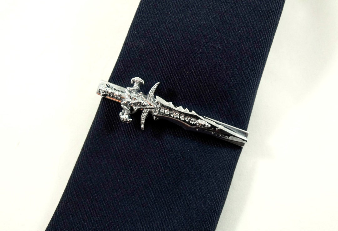Tie Clip Tie Bar, Large Silver Sword Pendant Mens Accessories Handmade ...